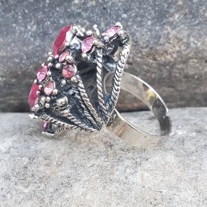 Jewelry | Stunning Big Pink Rhinestone Statement Ring Adjustable Nwot ...